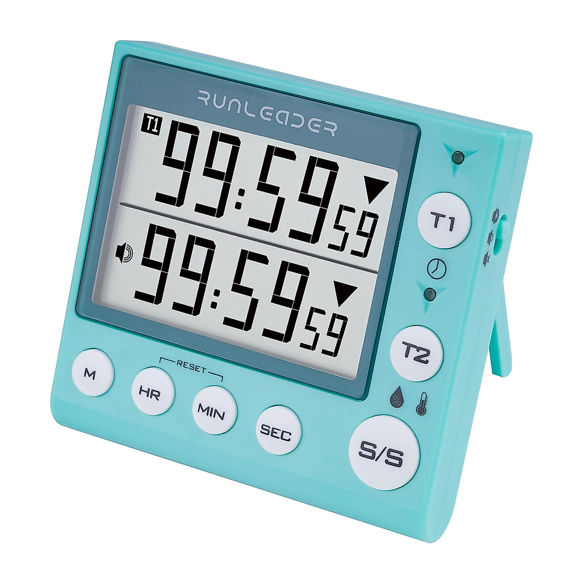 Jayron KT002A 2-Channel Kitchen Timer Magnetic Countdown Timer Clock Temperature and Humidity Meter Digital Minute/Second Timer Desk Clock for Elderly Kids（Blue）