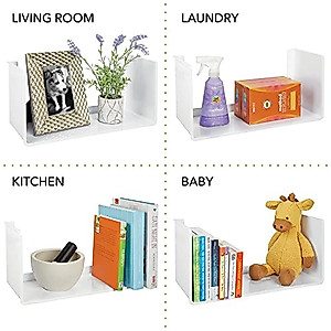 mDesign Plastic Wall Mount Towel Storage Organizer Display Shelf - Hang in Bathroom, Kitchen, Entryway, Hallway, Mudroom, Bedroom, Laundry Room - Kitchen Towels, Hand Towels, 2 Pack - White