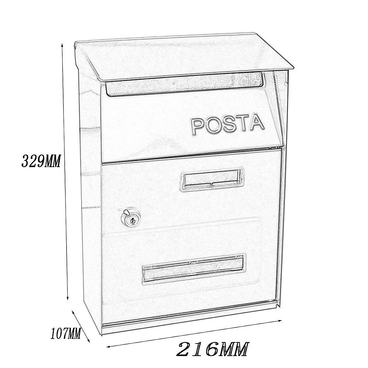 Mailboxes for Outside Mailbox Wall Mount Post Box European Villa Home Wall-Mounted Mailbox Outdoor Garden Simple Creative Simple Creative Waterproof Newspaper Box (Color : Silver)