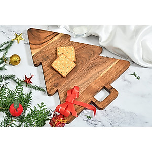 Christmas Tree Shaped Wood Cutting Board for kitchen, Christmas Tree Wooden Serving Tray with Handle, Christmas Decoration Charcuterie Tree Boards 14"L x 11"W