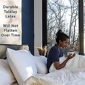 Freeli. Talalay Latex Bed Pillow - Queen Size with 400 Thread Count Sateen Cotton Cover, Side Sleeper Design, Dual-Zone Support - Firmer Edges and Softer Middle, Breathable Comfort, Made in USA