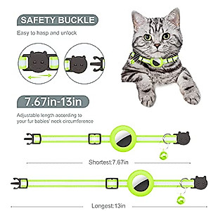 YJWFHPU Airtag Cat Collar, Kitten Collar with Airtag Holder, Breakaway Reflective Cats Collar with Bell, 0.4 Inches in Width Fluorescent(Glow in The Dark)