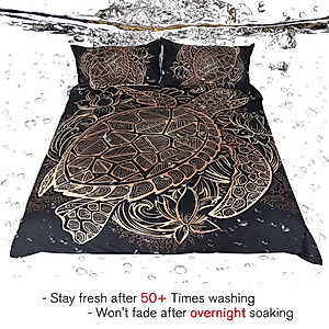 Sleepwish Gold Black Tortoise Bedding 3D Printed Golden Duvet Cover Turtle Floral Pattern Funky Duvet Cover Bedspread Quilt Cover (Queen)