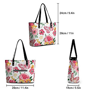 Womens Handbag Roses Peonies And Butterflies Leather Tote Bag Top Handle Satchel Bags For Lady