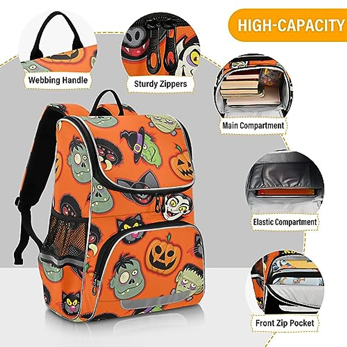 Sletend Large Capacity Printing Student Shoulder Bag for Children Teenagers Halloween Laptop Bag School Bag for Work School, Men's and Women's Travel Backpack