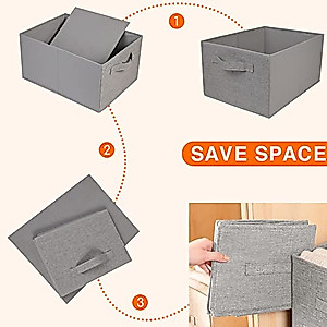 JAKAGO Fabric Storage Bins set of 4 Rectangle Storage Baskets with Handle Foldable Closet Organizer for Clothes Towel Toys Books Collapsible Clothing Container for Shelves Bedroom Playroom (High-Gray)