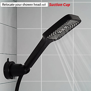 Handle held Shower Head Holder Suction Cup - Retachable - 5 Positions Adjustable - Bathroom Wall Mounted Shower Hose Holder - (Matte Black)