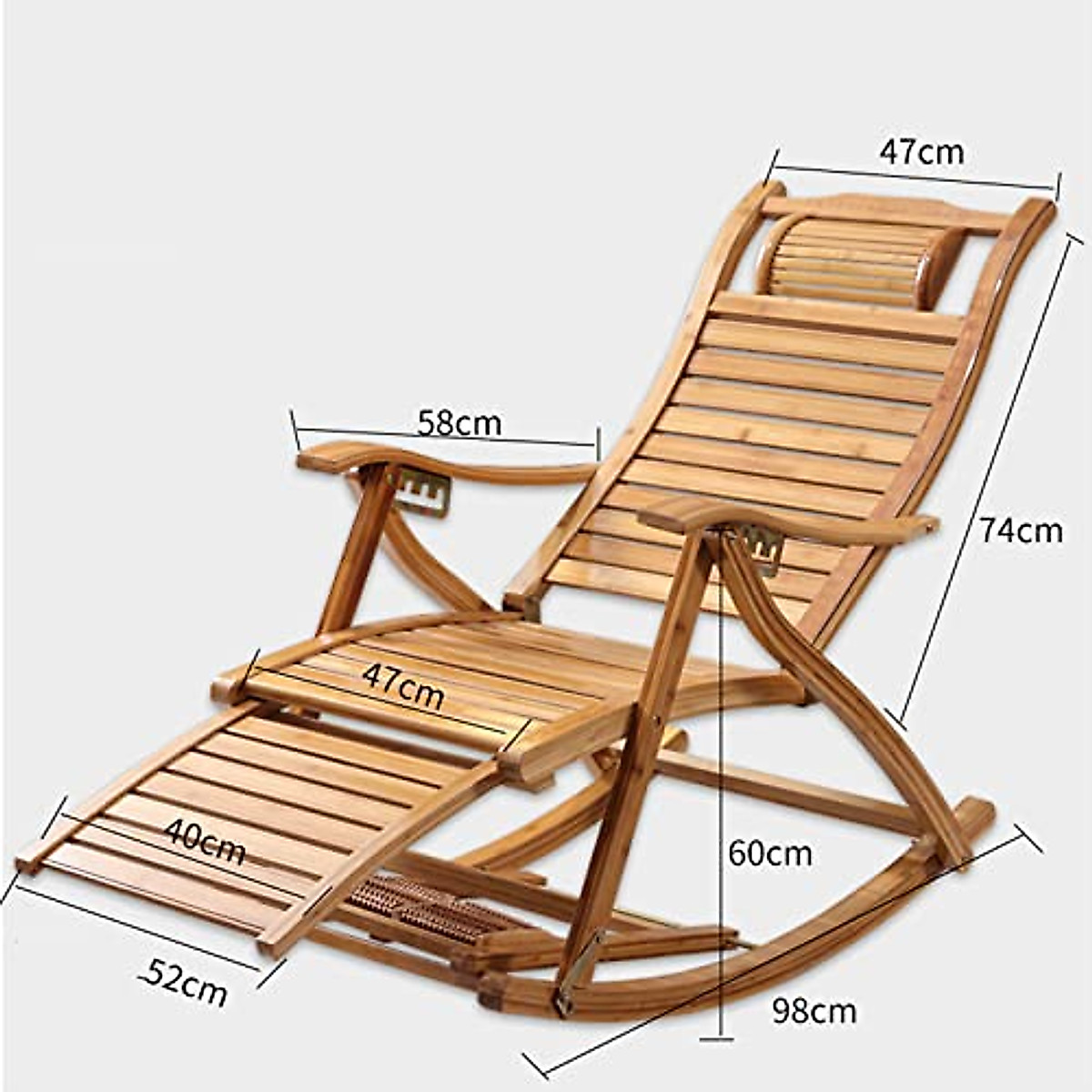 Lounge Chair, Rocking Chairs for Adults Wood Extra Large Stable Ergonomic Garden Deck Chairs Foldable Recliner Load-Bearing 200kg Bamboo Sun Loungers