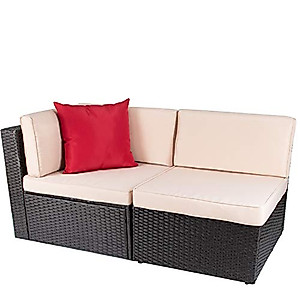 Devoko Patio Furniture Sofa Sets Outdoor All-Weather Sectional Corner Sofa and Armless Sofa (Beige, 2 PCS Patio Sofa Set)