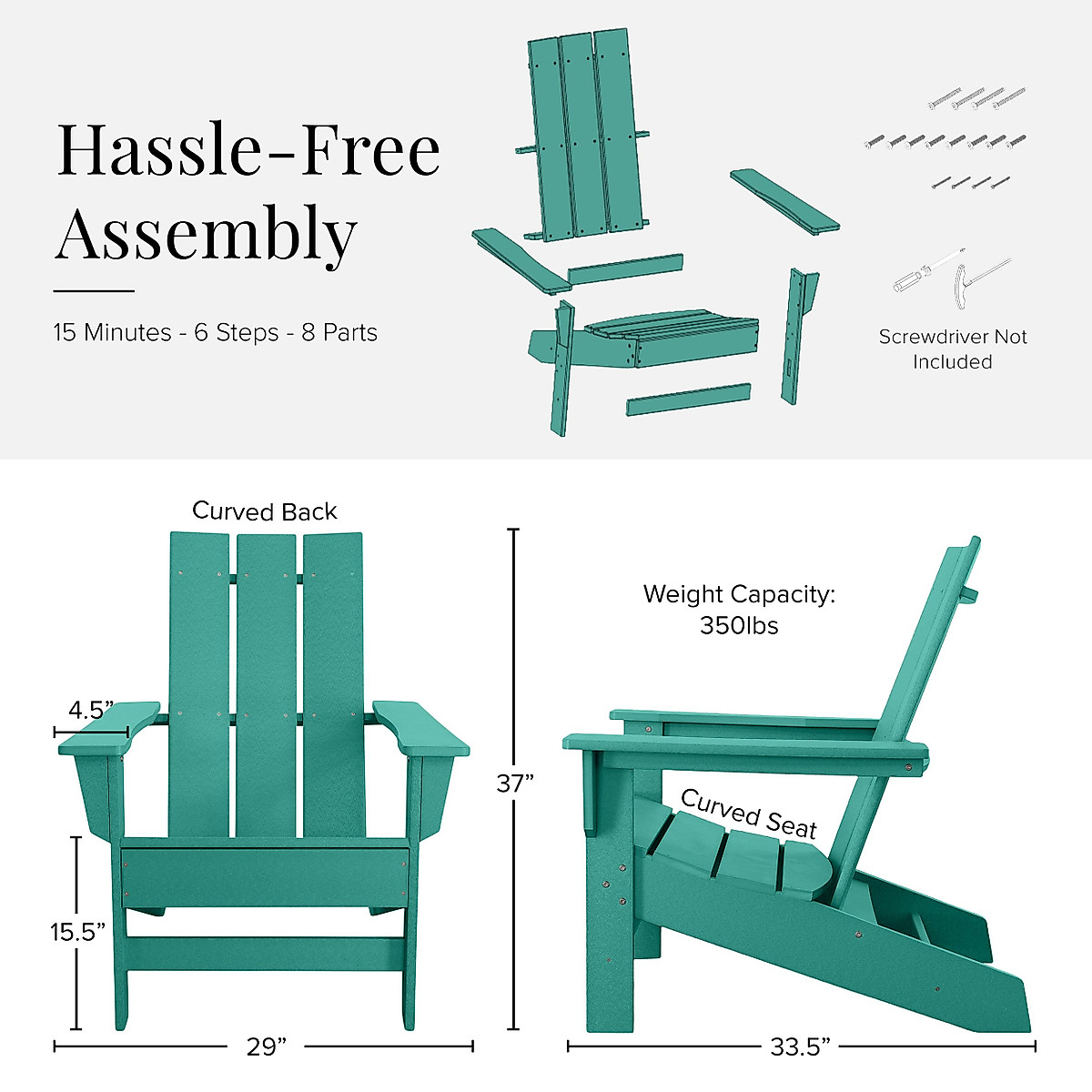 DuroGreen Aria Adirondack Chairs Made with All-Weather Tangentwood, Set of 2, Oversized, High End Patio Furniture for Porch, Lawn, Deck, Fire Pit, No Maintenance, Made in The USA, Black