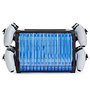 ionX Video Game Storage Stand for Blu-Ray and Game Cases, Fits 4 Controllers, Holds 15 Cases (Black)
