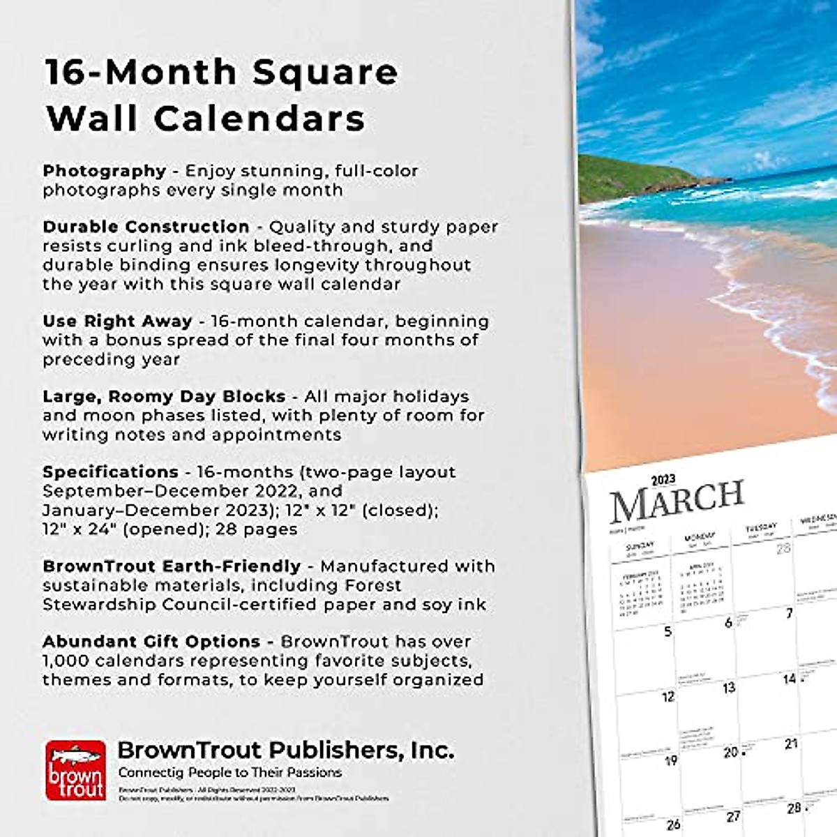 Puerto Rico | 2023 12 x 24 Inch Monthly Square Wall Calendar | BrownTrout | Travel Scenic Caribbean