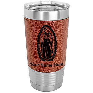 LaserGram 20oz Vacuum Insulated Tumbler Mug, Virgen de Guadalupe, Personalized Engraving Included (Faux Leather, Basketball Style)