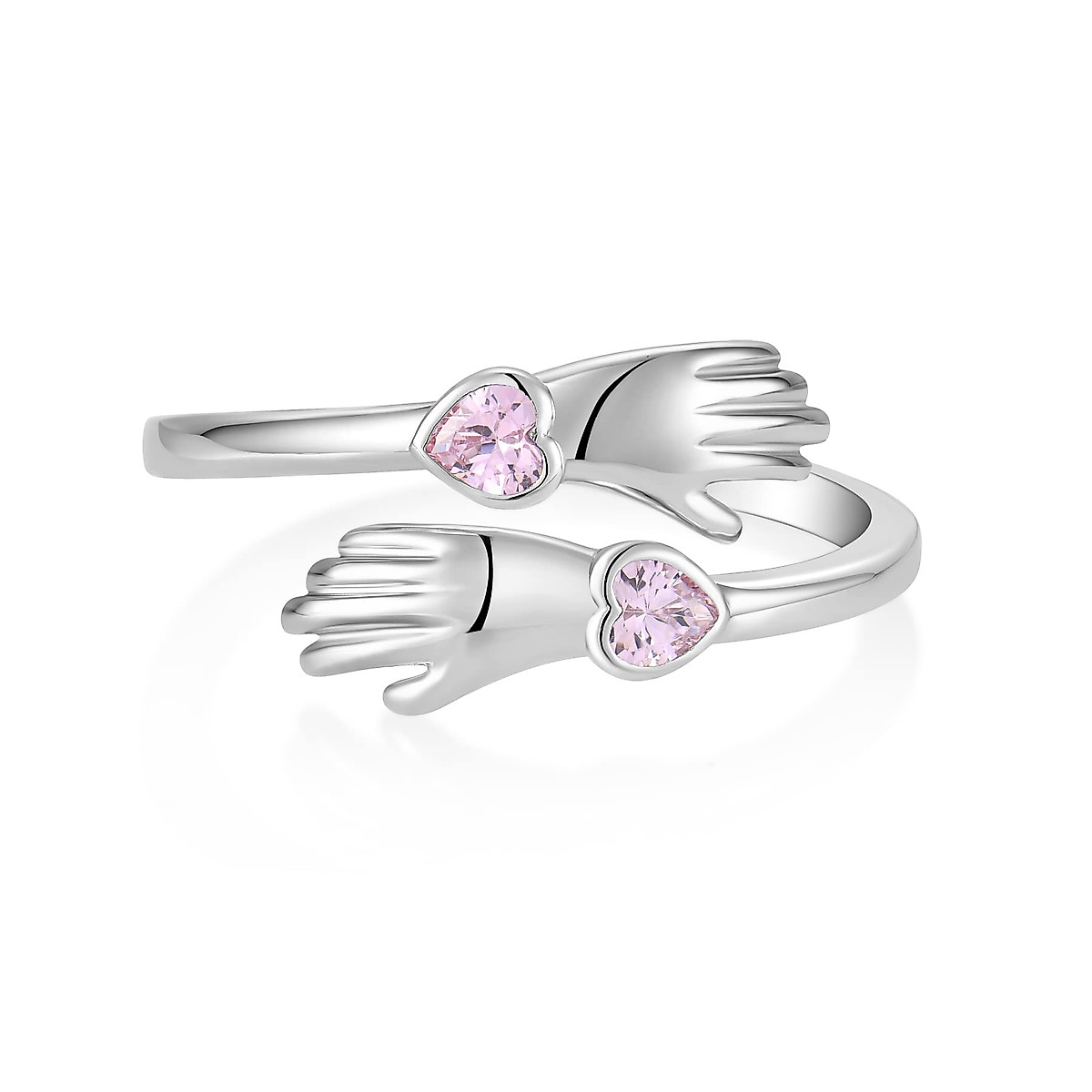 STARCHENIE Hug Ring 925 Sterling Silver Open Adjustable Hugging Hands Ring for Women Size 10