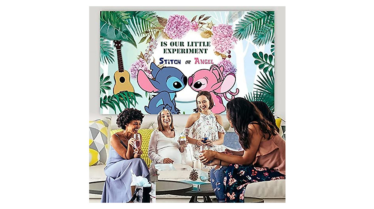 Stitch & Angel Jungle Leaves Backdrop for Baby Shower & Party