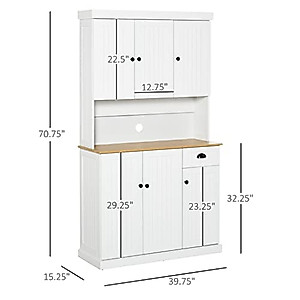 SEASD White Storage Cabinet 71" Kitchen Sideboard Self-Service Kitchen Pantry with Microwave Stand with Drawers