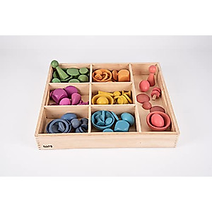 TickiT 73979 Rainbow Wooden Super Set - Set of 84 - 12 Different Shapes in 7 Colors - Loose Parts Play Set for Babies and Toddlers 10m+ - Inspire Curiosity and Open-Ended Play