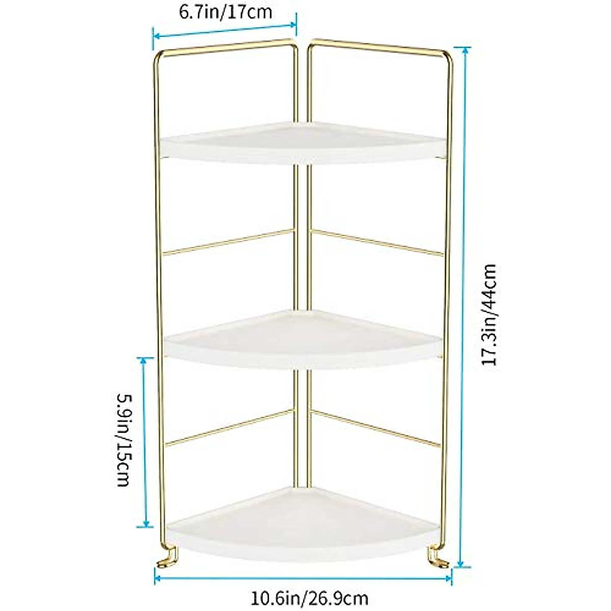 kaileyouxiangongsi Standing Shelf Units, 3-Tier Corner Storage Shelf, Bathroom Countertop Organizer, Vanity Tray Cosmetic Skincare Makeup Storage, Kitchen Spice Rack Standing Shelf, Golden