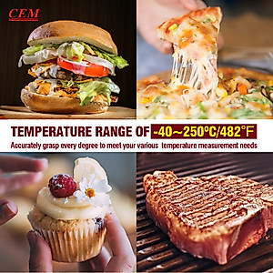 CEM Instant Read Digital Meat Thermometer for Food, Bread Baking, Water, and Liquid. Waterproof and Long Probe with Meat Temp Guide for Cooking, Display with Backlit DT-130(Blue)