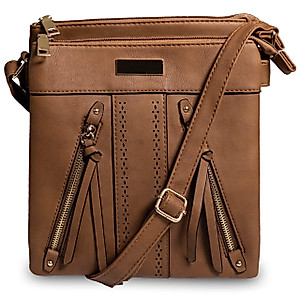 Multi-Pocket Crossbody Bags for Women, Lightweight Purses and Handbags, Vegan Leather Purses for Women with Tassel (Brown)