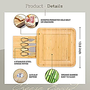 LENUE Premium Bamboo Cheese Board - Large Charcuterie Platter with Stainless Steel Knife Set - Wood Serving Tray and Accessories - Perfect for Birthday, Bridal Shower, Housewarming & Wedding Gifts