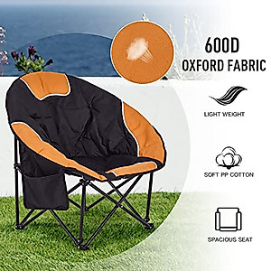 BIGTREE Portable Outdoor Moon Chair with Cup Holder and Carry Bag Round Saucer Folding Padded Patio Chair Orange