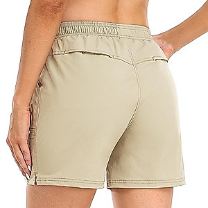 YAMXDM Women's Hiking Shorts, Golf Running Shorts Quick Dry Workout Summer Sports Shorts with Lightweight Pocket Khaki