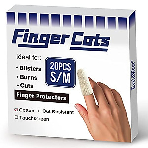 Evridwear 20PCS Premium Cotton Comfort Cushion Finger Toe Thumb Cot Sleeves Protect Fingertips Hand Eczema Skin Cracking Calluses Wicks Moisture Jewelry Clean Smudges (Short Length)