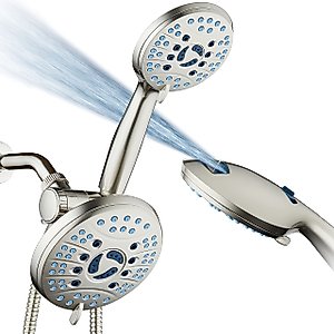 AquaCare AS-SEEN-ON-TV High Pressure 50-mode Rain & Handheld 3-way Shower Head Combo - Anti-clog Nozzles/Tub, Tile & Pet Power Wash/Extra Long 6 ft. Stainless Steel Hose/Nickel Finish