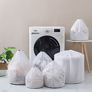 ARZASGO Mesh Laundry Bags, Pack of 4 Durable Drawstring Laundry Washing Bags for Delicates, Garments, Lingerie, Socks, Bras and Baby Clothes (Coarse&Fine Mesh)