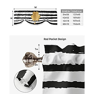 St Patrick's Gold Lucky Clover Leaves Tie Up Valance Curtain for Kitchen-Small Window Shade Valances Adjustable Rod Pocket Windows Treatment for Bathroom Black and White Stripes Line,1 Panel 42x18in