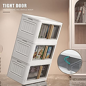 Nafenai Storage Bins with Lids - Folding plastic storage bin,44 Quart Collapsible storage box with Wheels,Double Door Stackable Closet Organizers,Storage boxs for Home