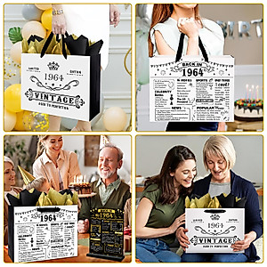 60th Birthday Gift Wrap Bag Vintage 1964 Gift Bag, 60th Birthday Decorations Paper Bag with Tissue Paper & Back in 1964 Poster, Happy Birthday Gift Bag for 60 Years Old Women/Men 13" x 10" x 5"