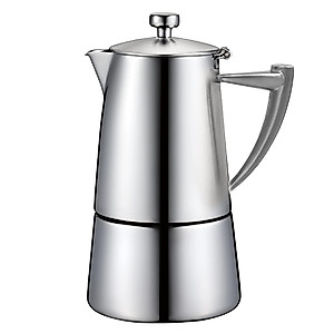 CUISINOX Roma Satin Stainless Steel Moka Pot Stovetop Espresso Maker, 6-Cup