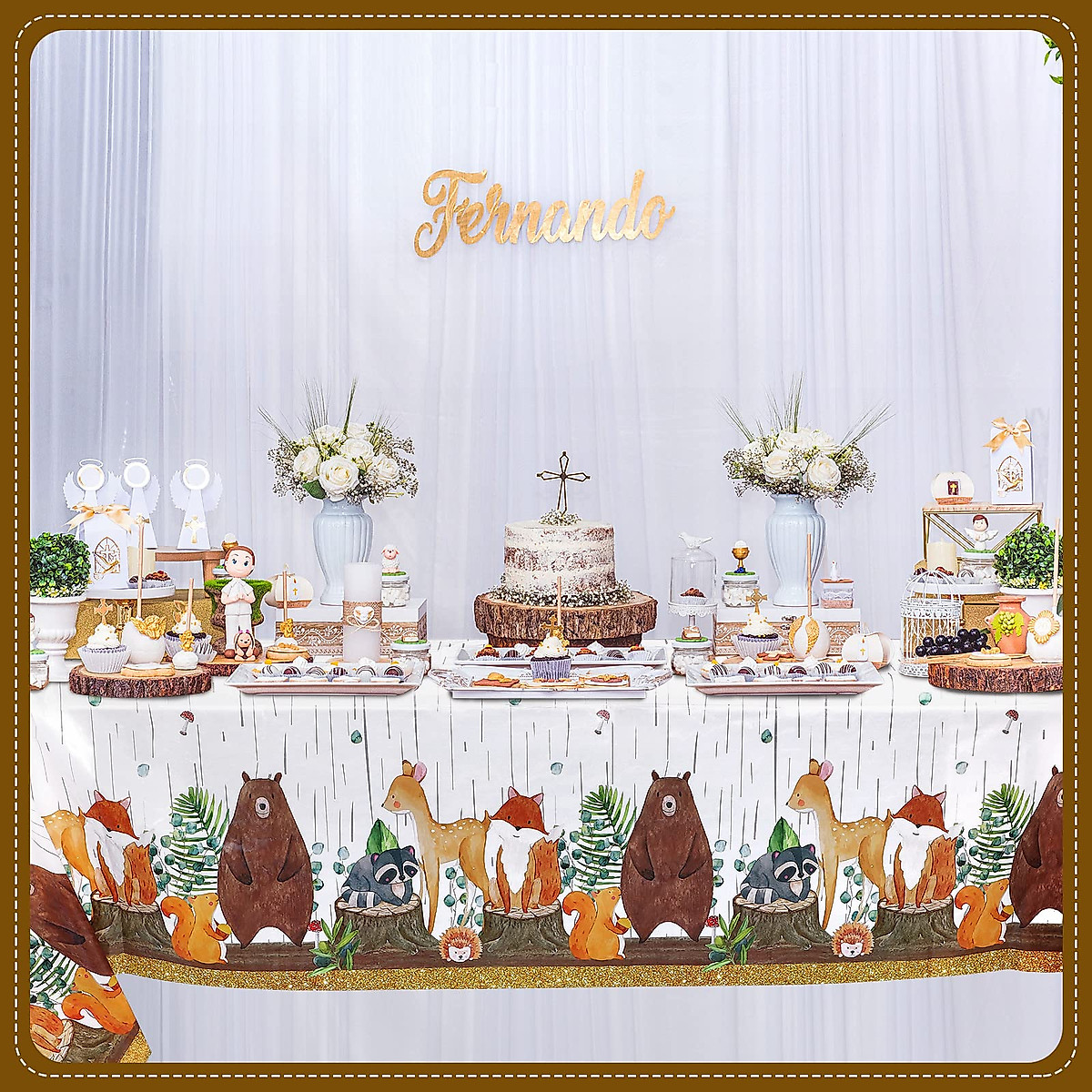 Dianelhall 3 Pcs Woodland Tablecloth, Woodland Animals Baby Shower Decorations Forest Animals Table Covers for Baby Shower Table Cloth (Boy)