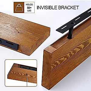 Marsmiles Floating Shelves, 24 Inch Rustic Wood Wall Shelves with Invisible Brackets, Set of 2 Wall Mounted Storage Decor Shelves for Bedroom Living Room Bathroom Kitchen Light Walnut