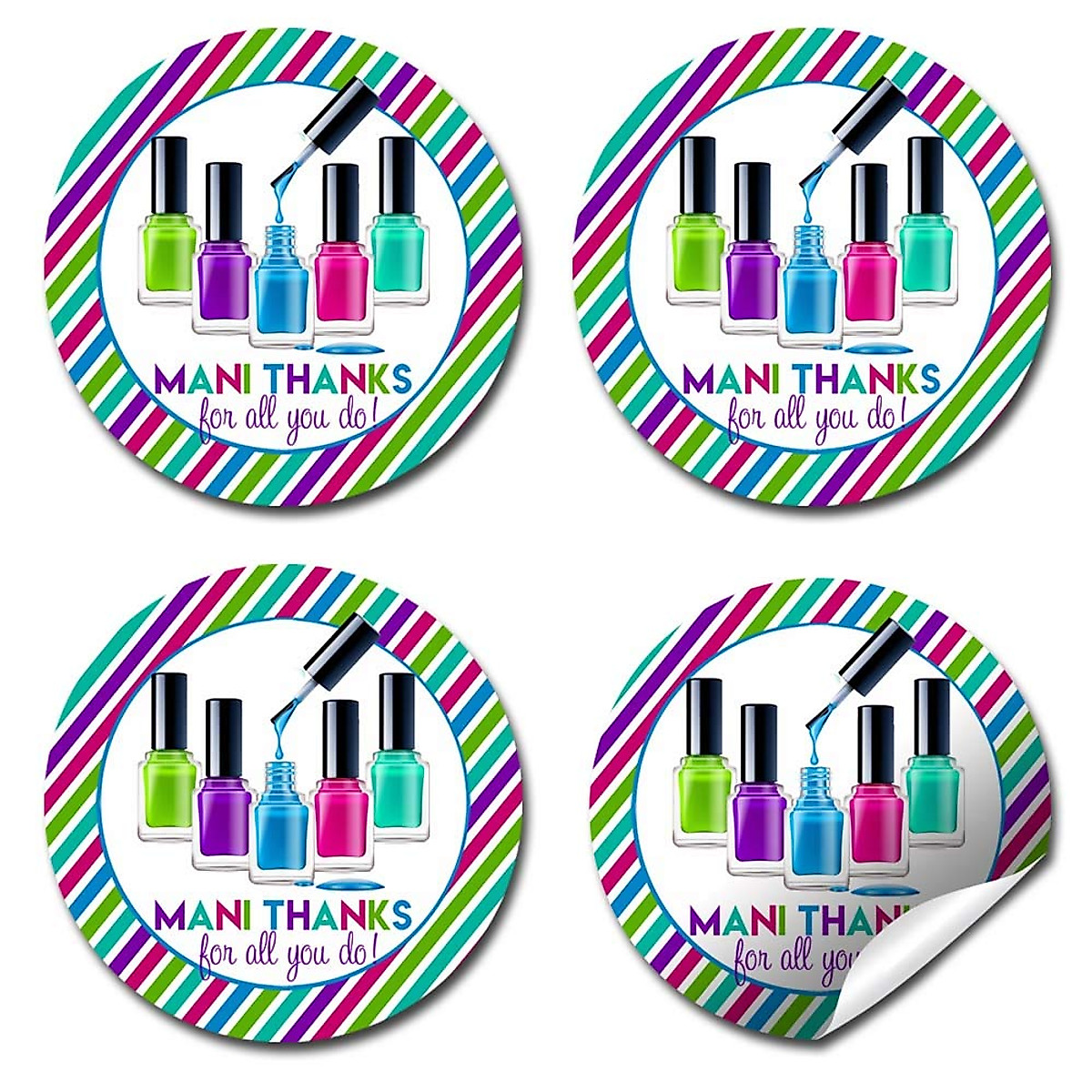 “Mani Thanks” Teacher, Staff, or Employee Appreciation Thank You Sticker Labels, 40 2" Party Circle Stickers by AmandaCreation, Great for Envelope Seals & Gift Bags
