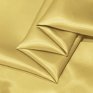 KKJIAF Gold Satin Fabric, 63" Wide Shiny Silky Fabric for Dress, Shirts, Table Runner, Napkin, Tablecloth, Wedding Decor, DIY Crafts, 1 Yard