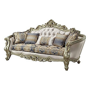 ACME Furniture Gorsedd Sofa with 5 Pillows, Cream Fabric and Antique White