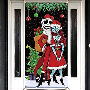 Christmas Door Cover The Nightmare Before Christmas Winter Holiday Party Front Door Banner Photography Home Porch Decoration