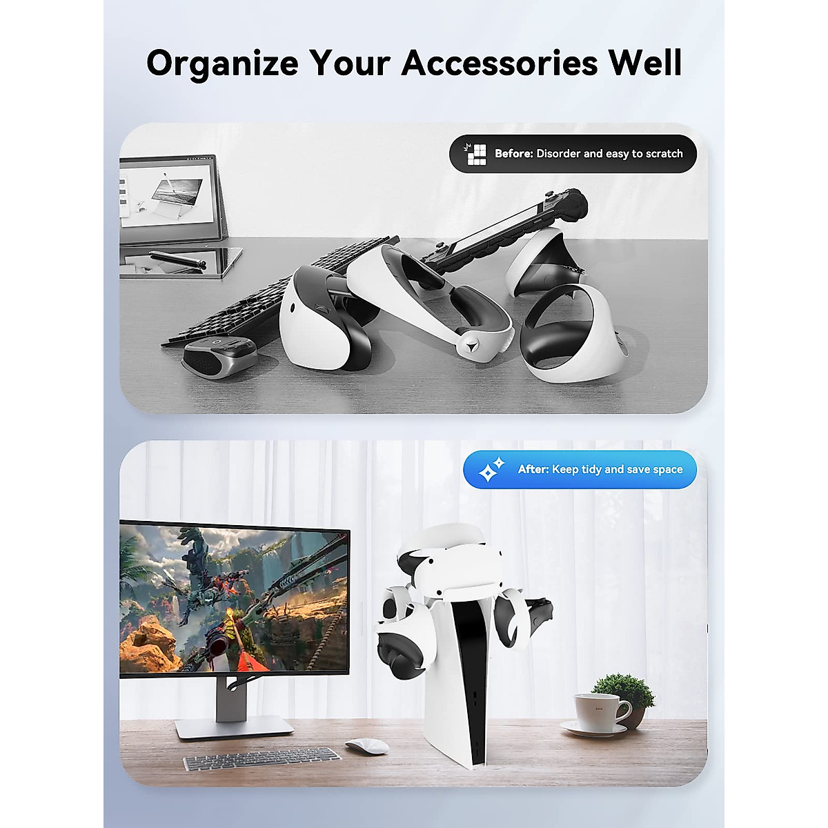 MOJOXR VR Headset Stand Controllers Holder Lens Cover for PSVR 2