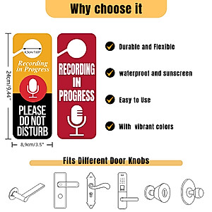 2 x Do Not Disturb Door Hanger Sign,Recording in Progress Do Not Disturb Door Hanger Sign,Recording in Progress Microphone Door Knob Hanger Sign for Offices Clinics (9.5 X 3.5 Inch)