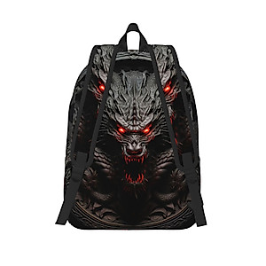 THIRTIMK Black Dragon Casual Large Capacity Backpack, Lightweight Daypack For Work, Travel