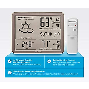 AcuRite 75077A3M Self-Learning Forecast Wireless Weather Station with Large Display and Atomic Clock, Black