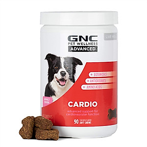 GNC Pets Advanced Dog Supplements for Cardiovascular Support| 90 Ct Soft Chew Dog Supplements for Cardio Health and Heart Health | Easy to Chew Dog Supplements, Made in The USA