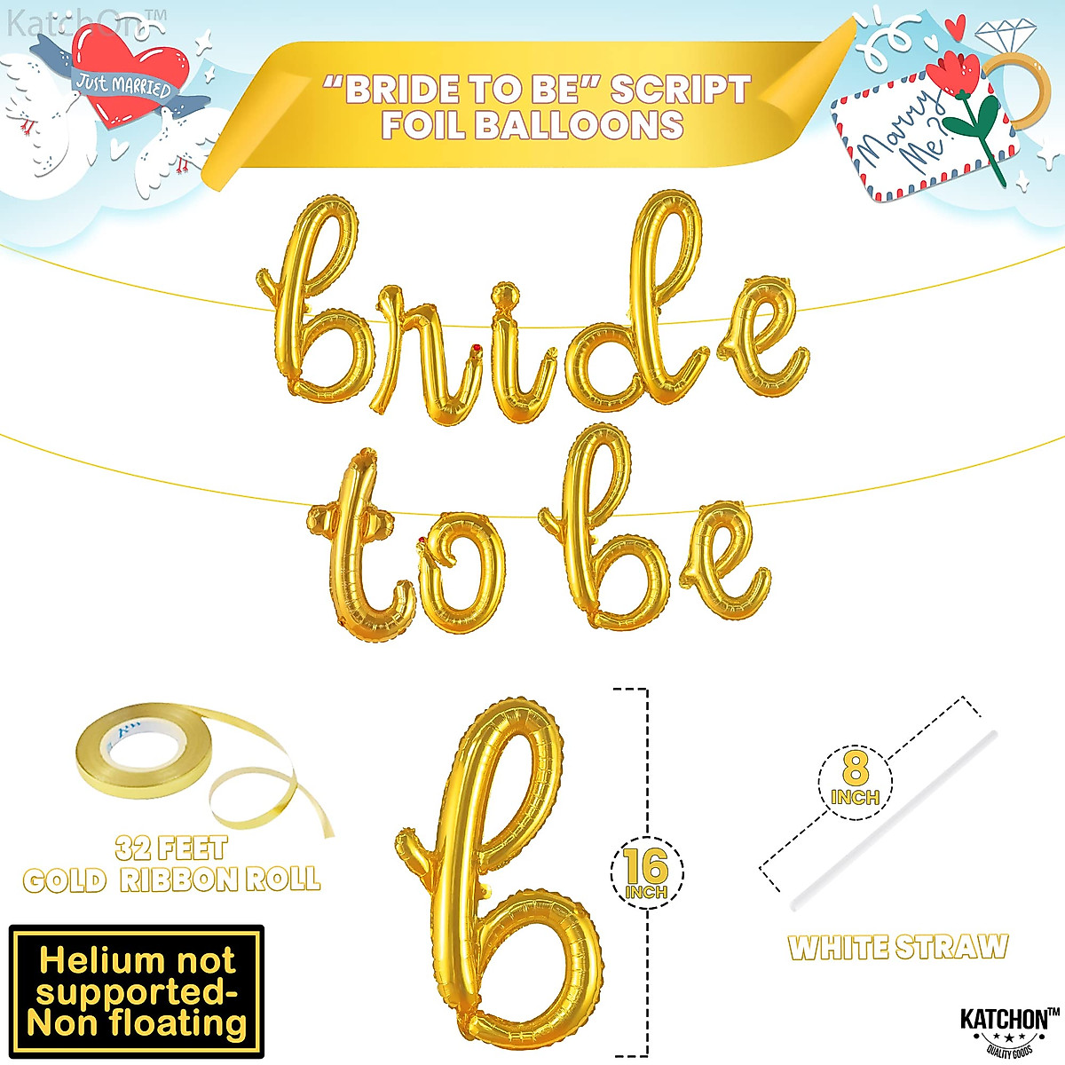 KatchOn, Gold Script Bride To Be Balloons - 16 Inch | Bridal Shower Balloons for Bachelorette Party Decorations | Bride To Be Gold Balloons for Bridal Shower Decorations | Bride To Be Decorations