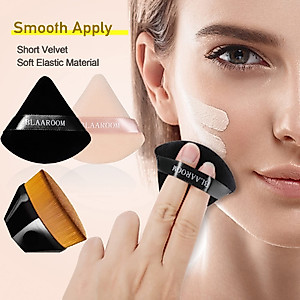 4+1 Pcs Velour Triangle Powder Puff and Kabuki Foundation Brush for Face Makeup Eyes Contouring Bod for Mixed Liquid Cream Flawless Loose Powder Cosmetic Foundation Makeup Tool Black & Nude
