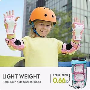 OutdoorMaster Knee Pads For Kids/Youth Elbows Pads Wrist Guards 3 In 1 Protective Gear Set for Multi Sports Skateboarding Inline Roller Skating Cycling Biking BMX Bicycle Scooter - Unicorn Tail - M