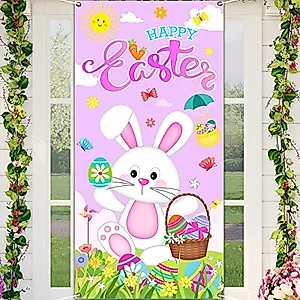 Happy Easter Door Cover - Easter Rabbit Door Cover Decoration Outdoor Courtyard Flag Welcome Spring Banner For Spring Easter Holiday Party Decoration - Pink