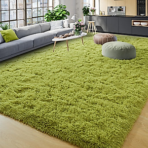 YJ.GWL Area Rugs for Living Room Bedroom, 4x6 Machine Washable Large Green Carpet, Soft Fluffy Shaggy Thick Big Shag Indoor Floor Rug for Kids Boy and Girls Room Dorm Home Decor Aesthetic